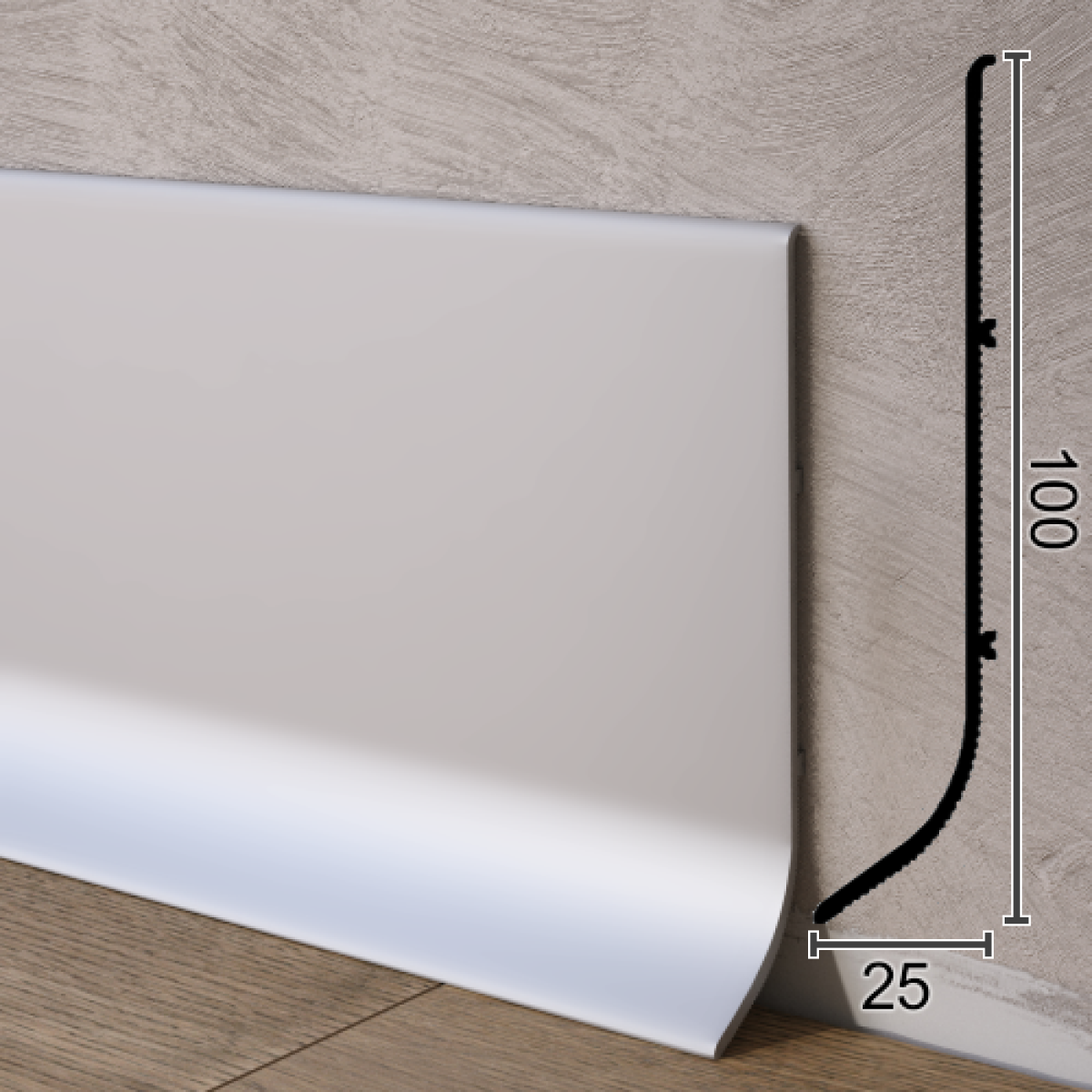 Алюмінієвий плінтус для підлоги, широкий. H=100мм. | Metal Plintus