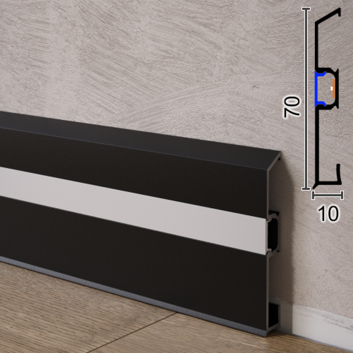 Алюмінієвий плінтус для підлоги з лід підсвічуванням Metal Plintus Р ...